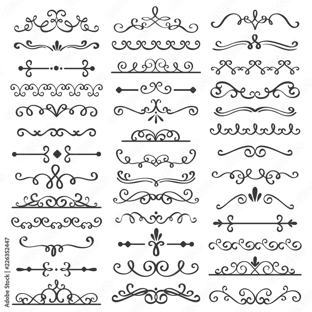 Decorative swirls dividers. Old text delimiter, calligraphic swirl ...