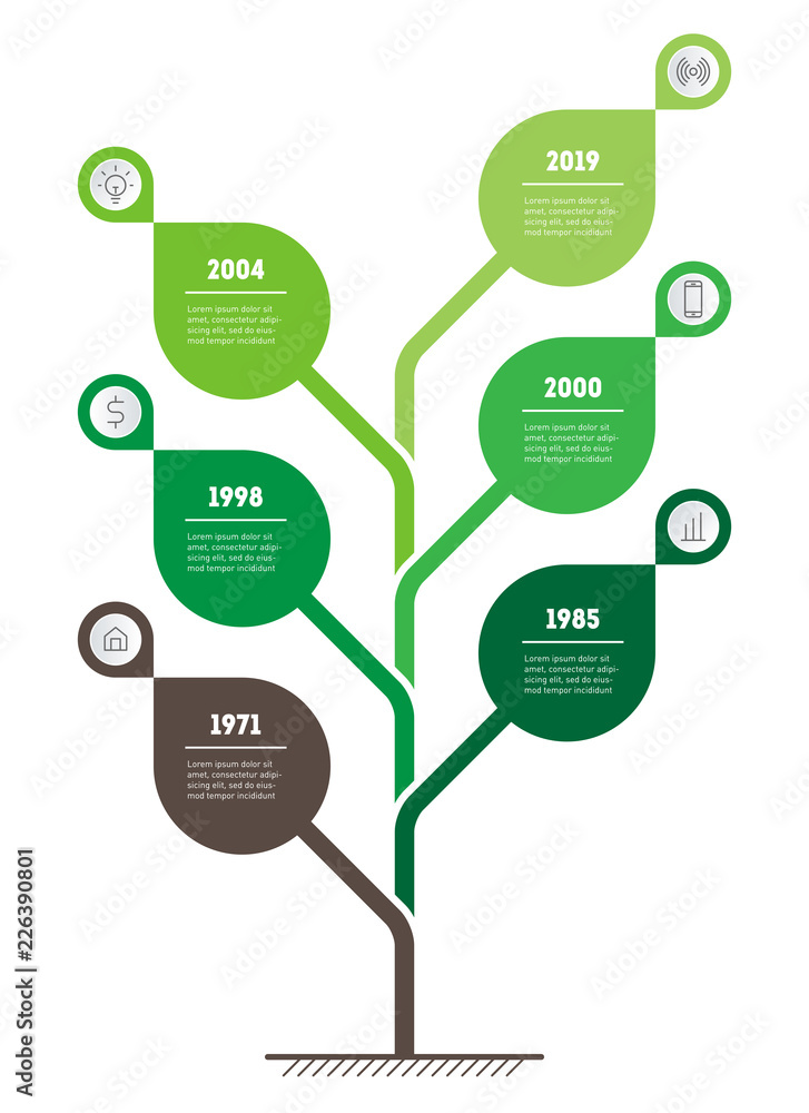 Vertical Timeline infographics. Tree of development and growth of the ...