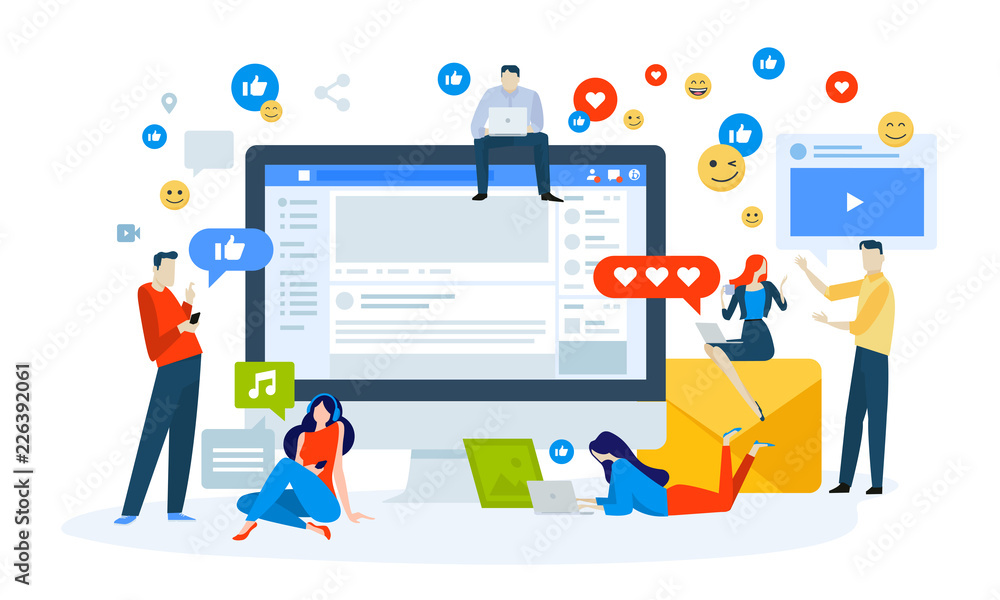 Vector illustration concept of social media. Creative flat design for ...