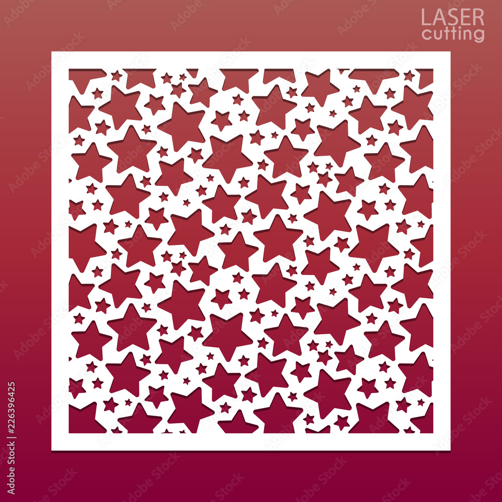 Laser cut panel with pattern of stars, template for laser cutting or ...