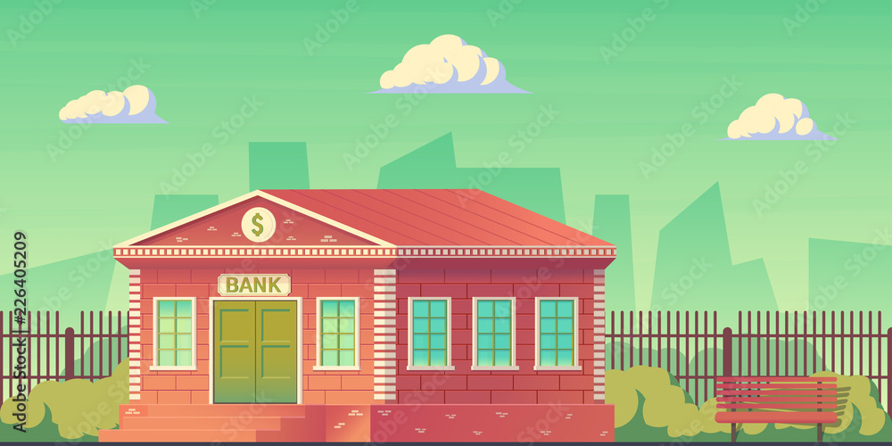 Bank building in the city. Bank building to serve the public and ...
