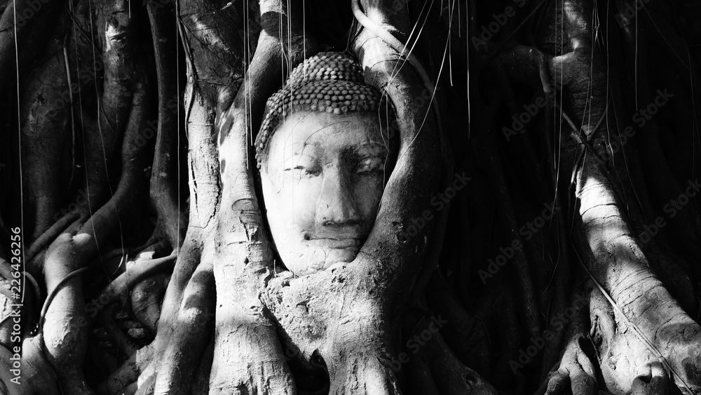 Buddhist temple with ruins, colorful shrines & a famed Buddha head ...
