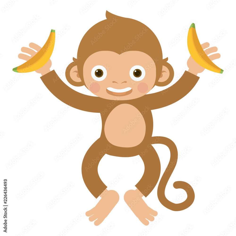 Two Cartoon Monkeys With Bananas