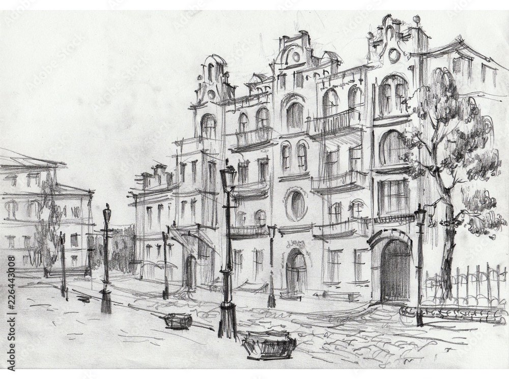 Drawing of architectural structures of the old city executed from life ...