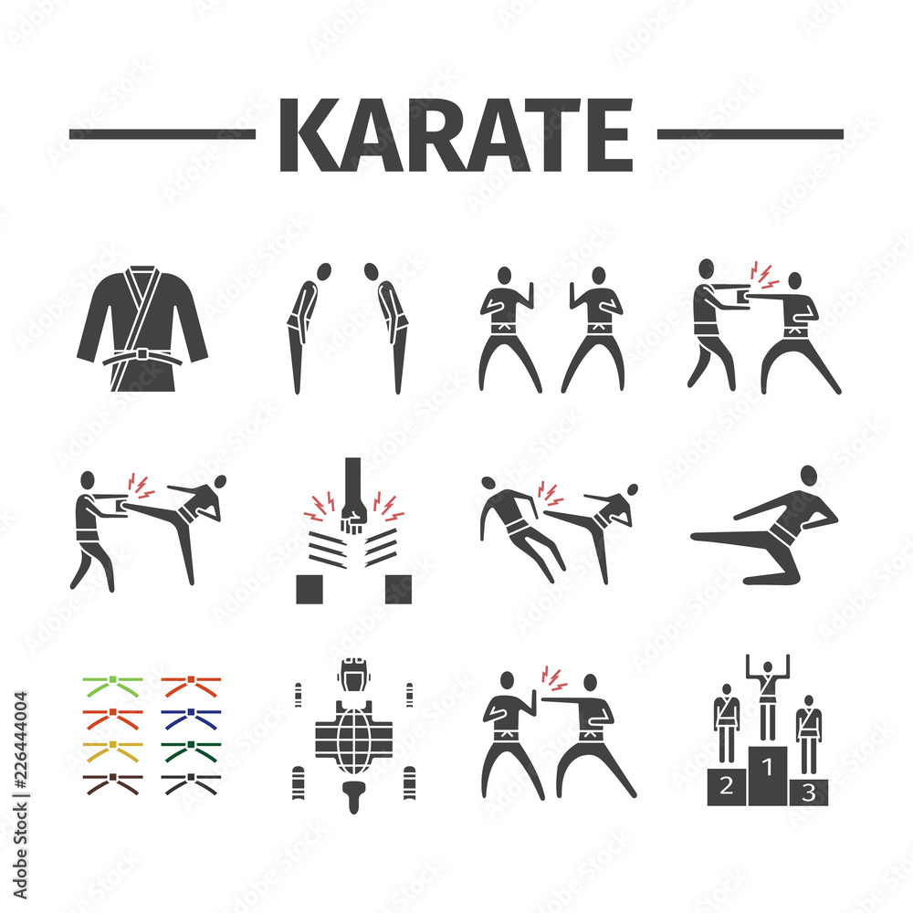 Karate icons set. Vector sports signs for web graphics. Stock Vector ...