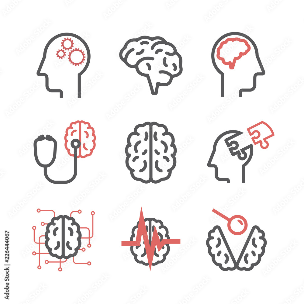 Neurology Center. Clinic icons. Brain signs. Vector illustration Stock ...
