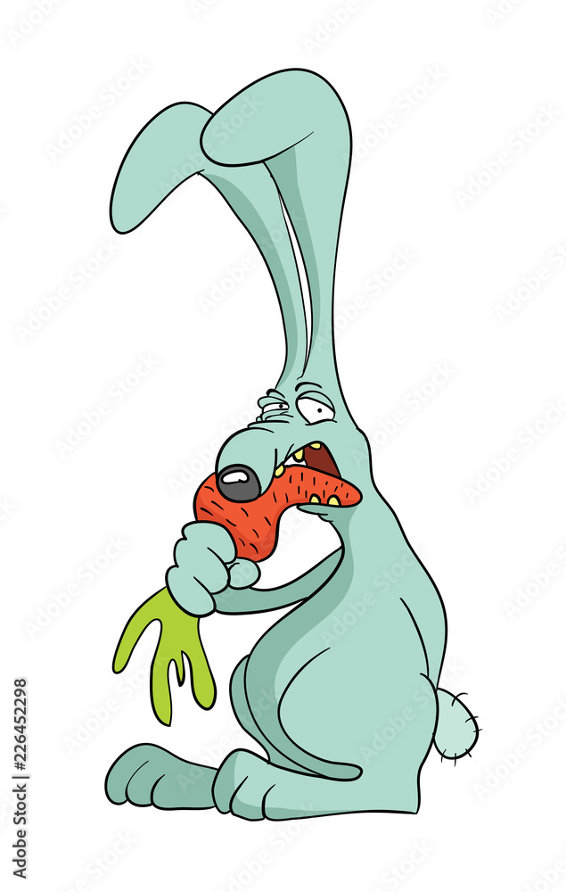 Cartoon rabbit or hare eats carrot, vector illustration. Stock Vector ...