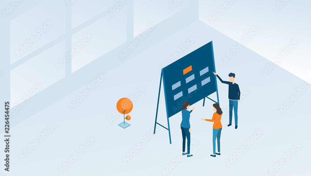 isometric business team meeting and project brainstorming process ...