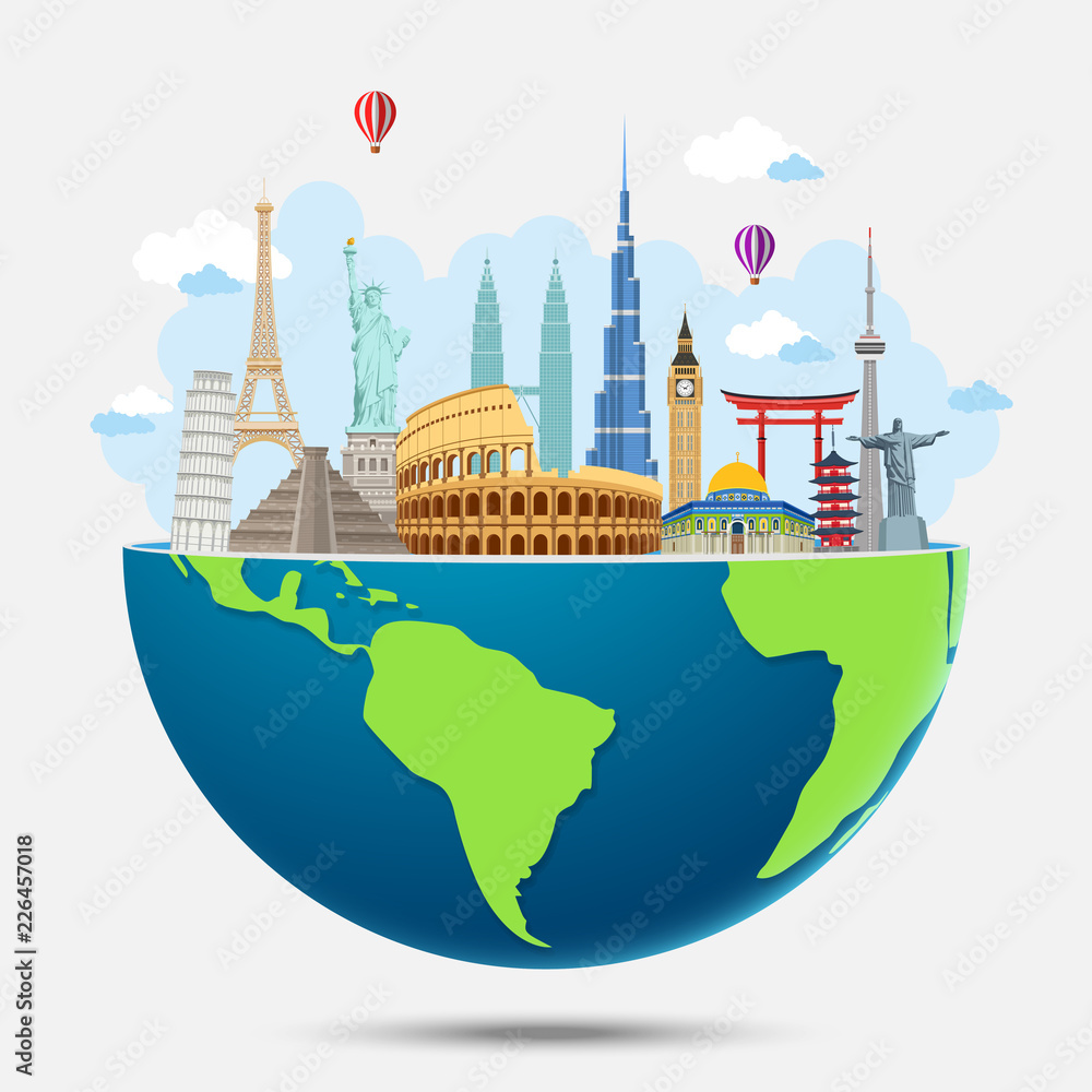 Poster Explore the world with famous architectural landmarks – Wall Art ...