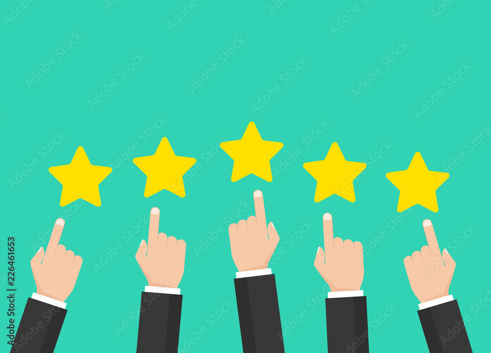 Five stars rating. Star icon. Feedback consumer or customer review ...