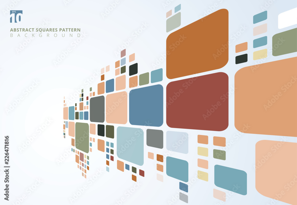 Abstract colorful geometric squares pattern perspective on white ...