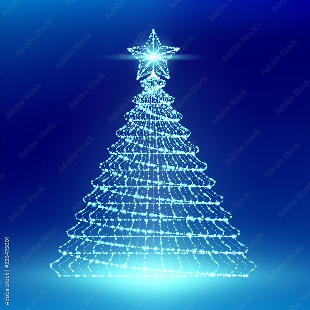 Christmas Tree with Star wireframe polygon bokeh light frame structure ...