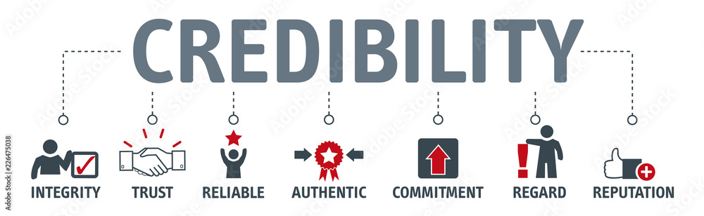 credibility building concept. Banner with keywords and vector ...