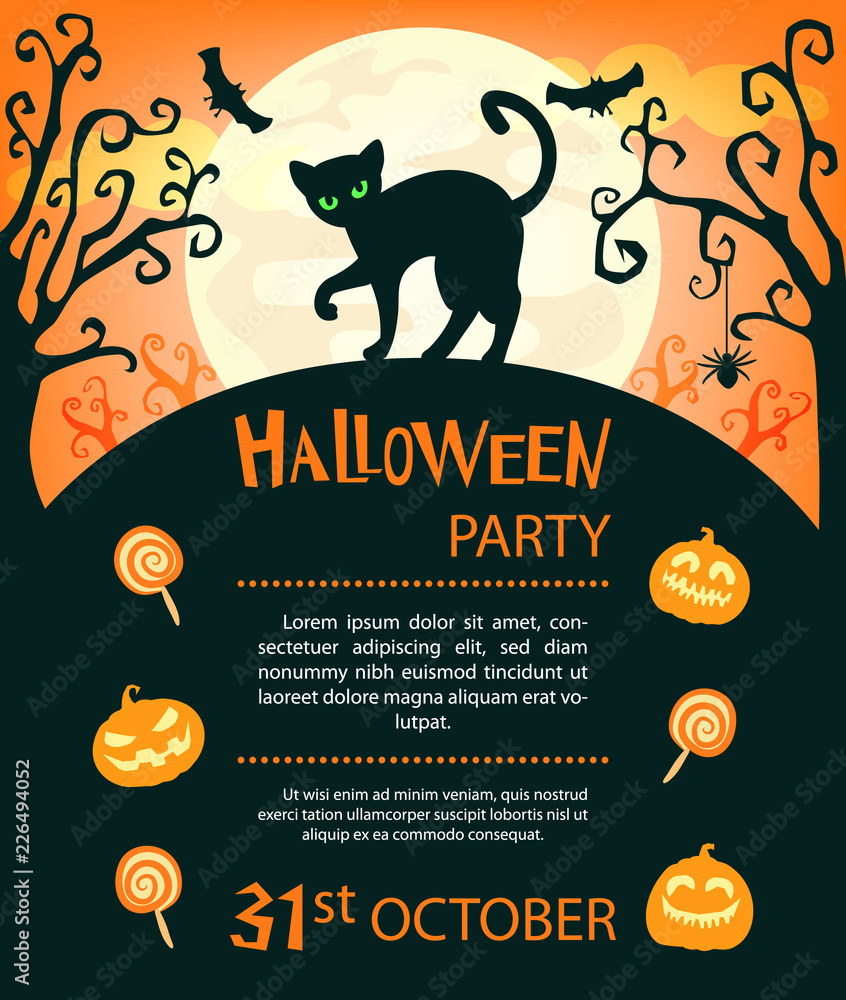 Halloween party invitations or greeting cards with traditional symbols ...