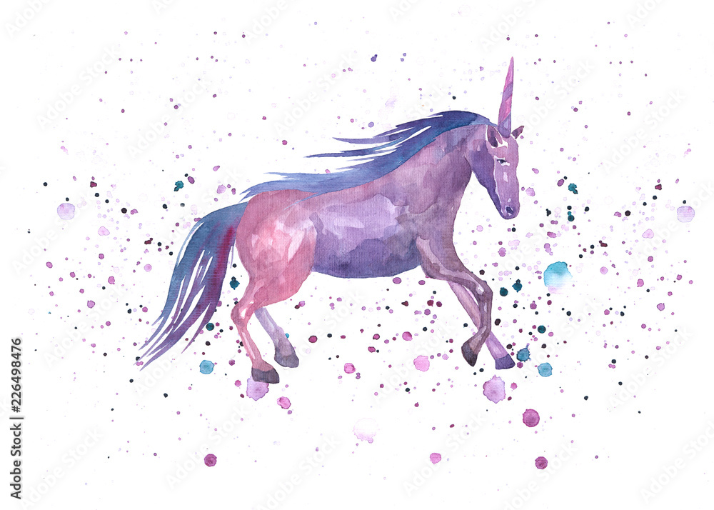 Watercolor illustration. Unicorn on splash background. Stock ...