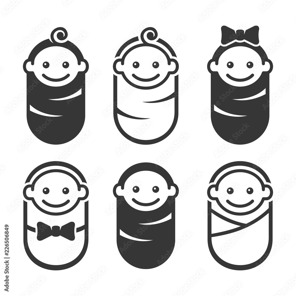Newborn Baby Icon Pictogram Set on White Background. Vector Stock ...