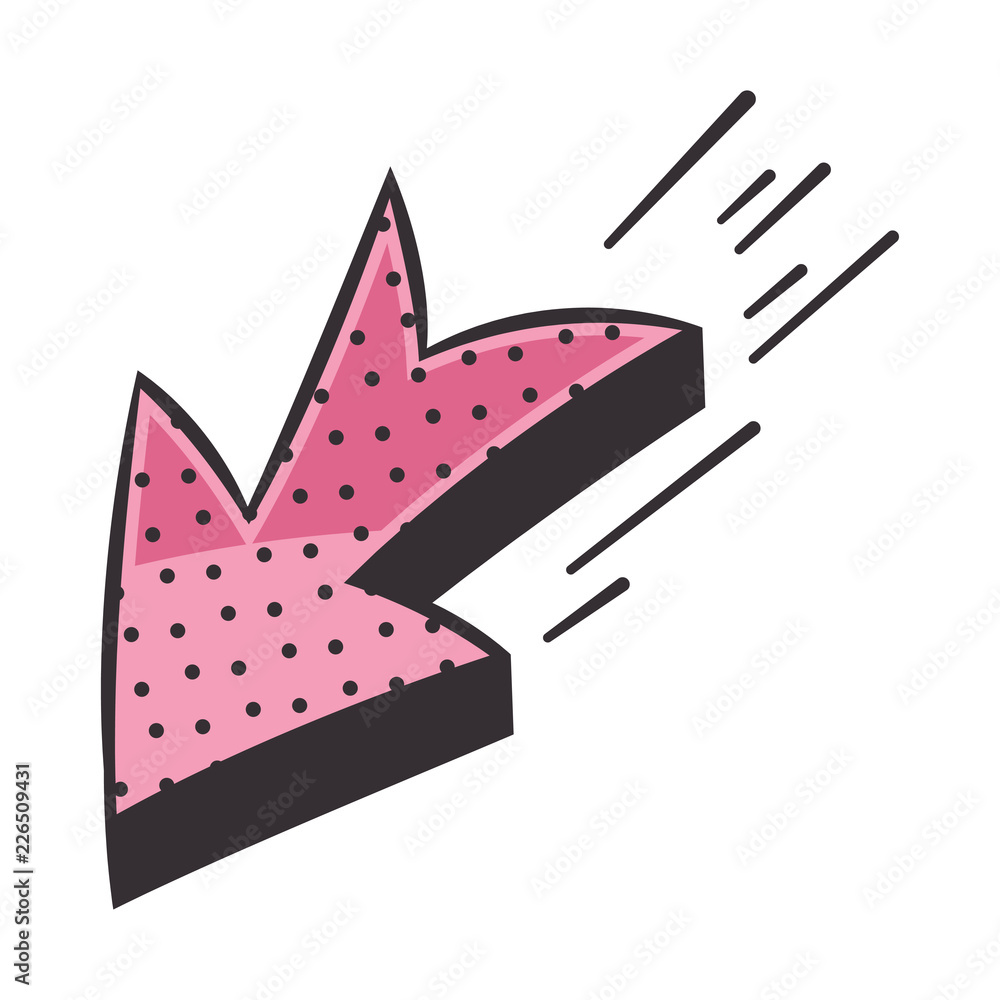 Pink arrow comic book element. Vector cartoon icon isolated on a white ...