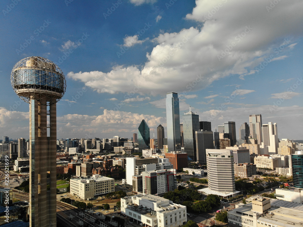 Aerial View of Reunion Tower and Dallas Skyline on a Cloudy Day Stock ...