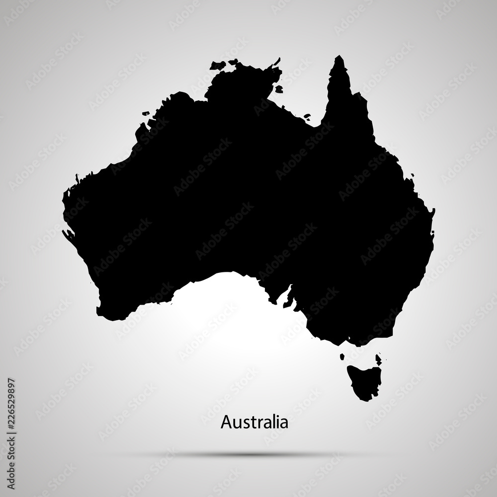 Australia country map, simple black silhouette on gray Stock Vector ...