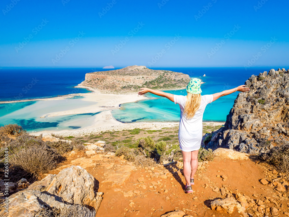 Crete, Greece: Blonde beautyful girl enjoying the beautiful views of ...
