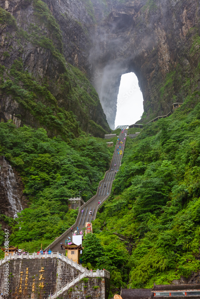 Stairs to Tianmen cave in Tianmenshan nature park - Zhangjiajie China ...