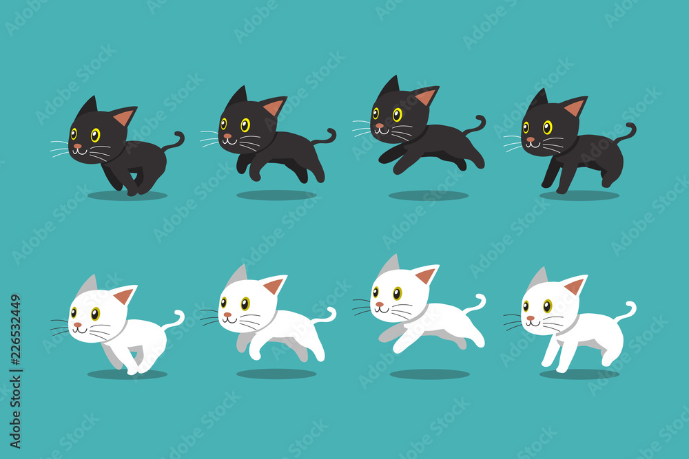 Vector cartoon black cat and white cat running step for design. Stock ...