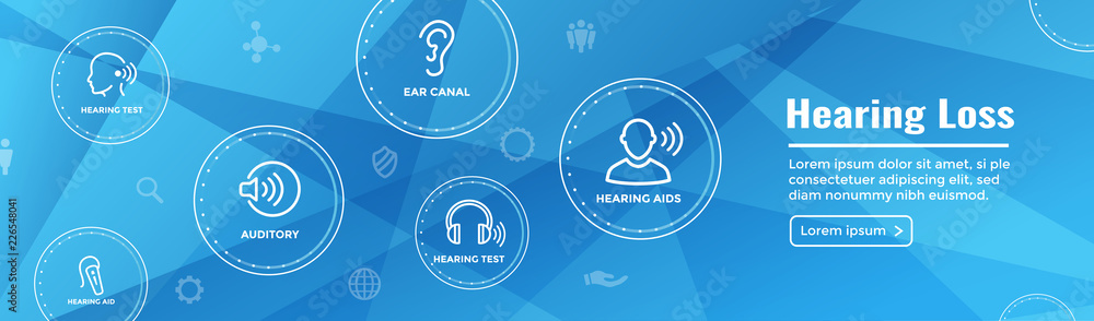 Hearing Aid or loss Web Header Banner with Sound Wave Images Set Stock ...