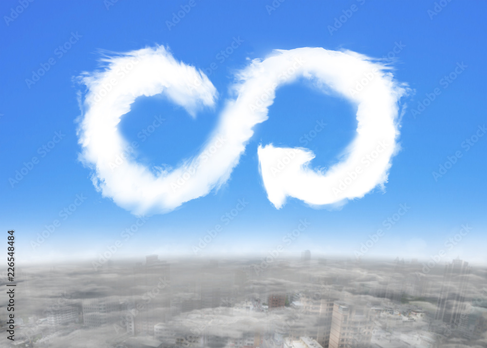 ECO and circular economy concept. White clouds in arrow infinity ...