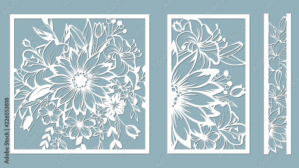 Vetor de Set template for laser cutting and Plotter. Flowers, leaves ...