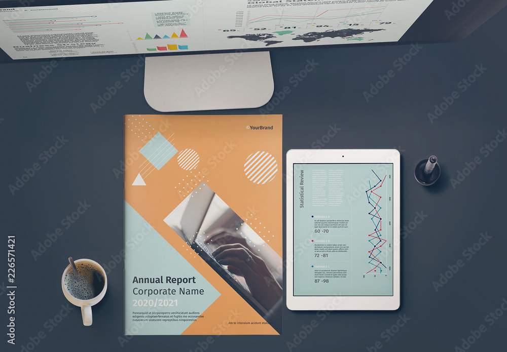 Annual Report Layout With Geometric Background Stock Template | Adobe Stock