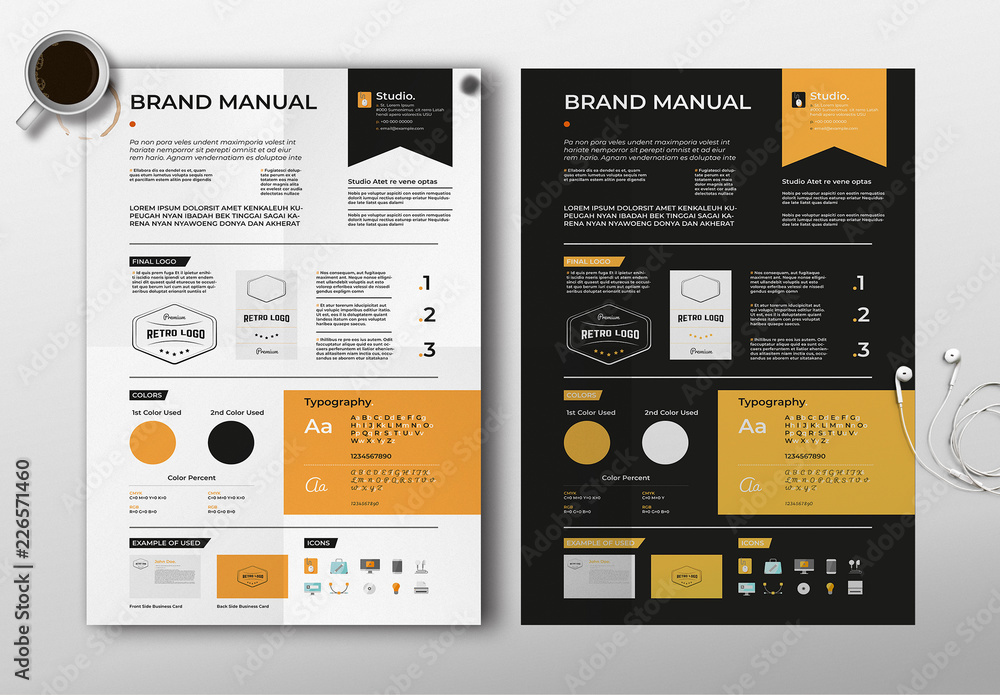 Light and Dark Brand Guidelines Poster Layout Set Stock Template ...