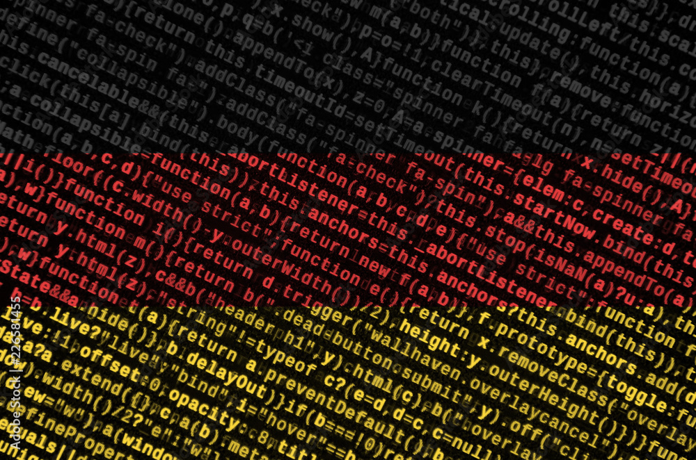 Germany flag is depicted on the screen with the program code. The ...