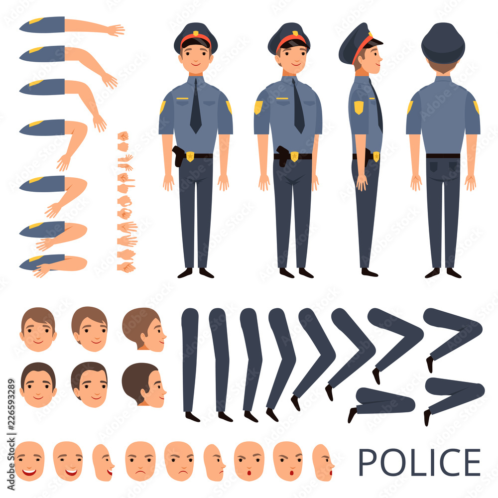 Policeman constructor. Security bodyguard profession character creation ...