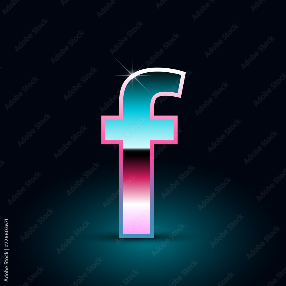 Retro letter F lowercase. 80s vector font isolated on black background ...