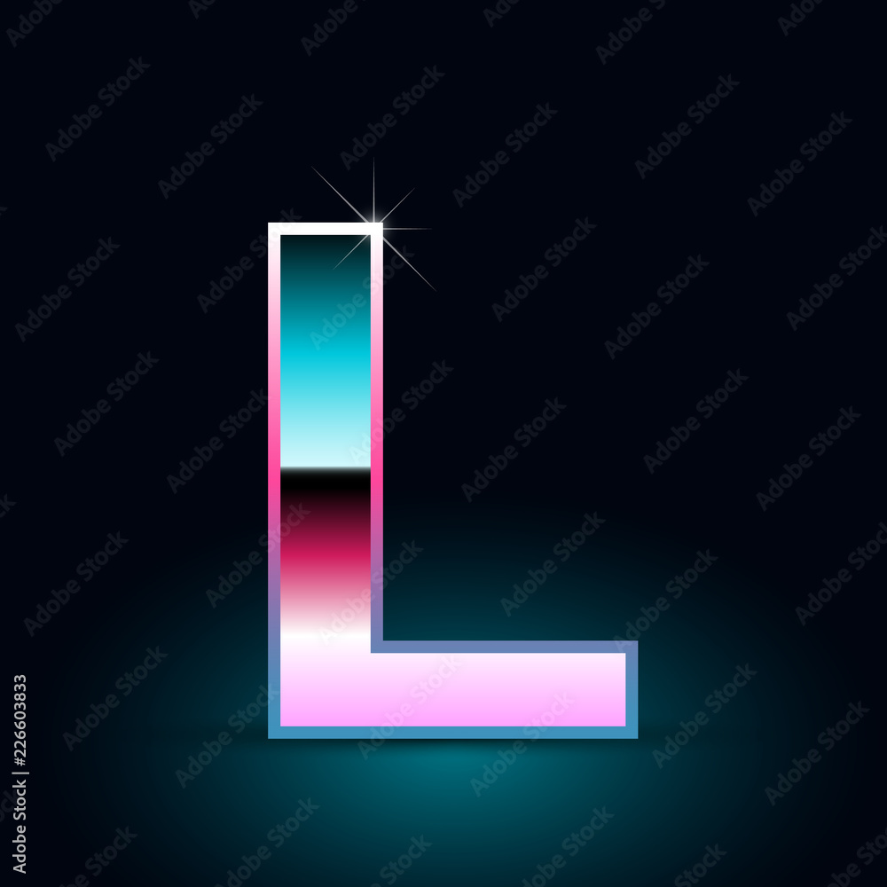 Retro letter L uppercase. 80s vector font isolated on black background ...
