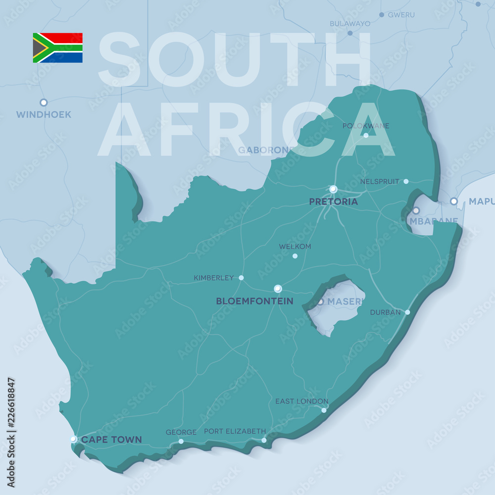 Verctor Map of cities and roads in South Africa. Stock Vector | Adobe Stock