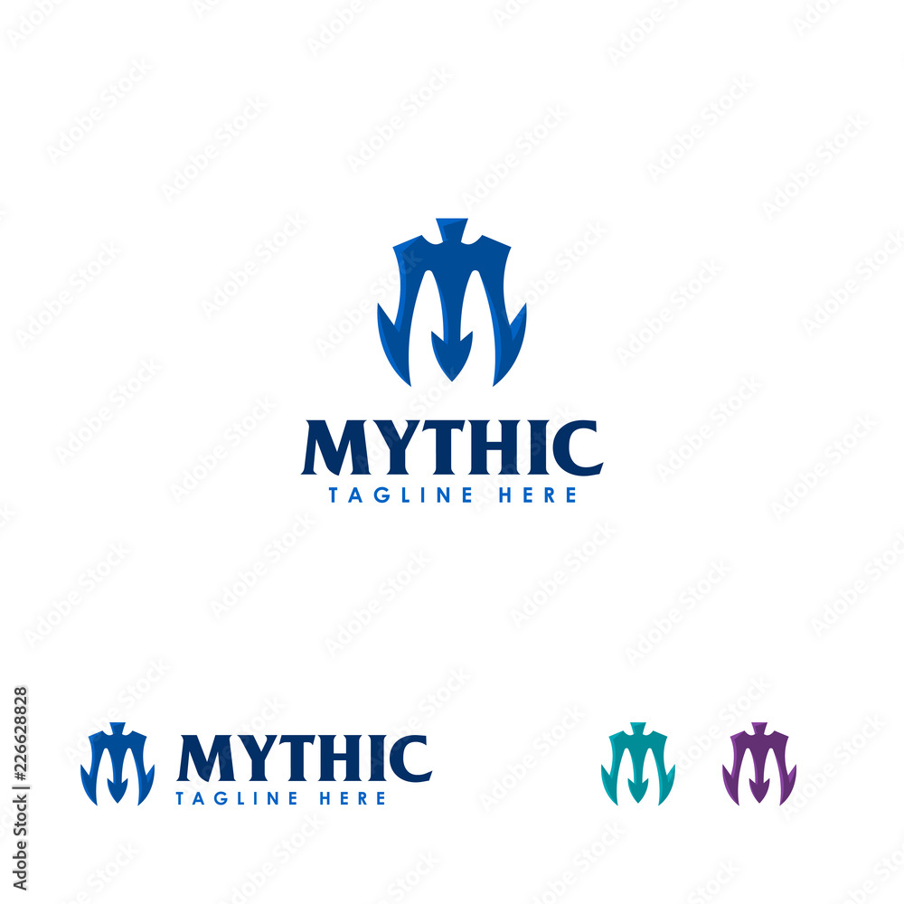 Mythic logo designs template, Trident logo designs symbol, Spear logo ...