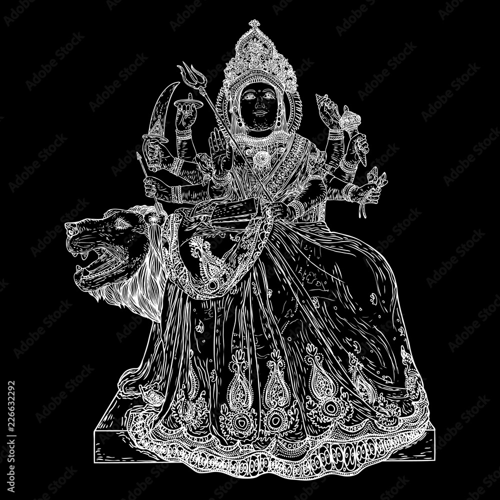 Goddess Durga hand drawn illustration for Happy Durga Puja India ...
