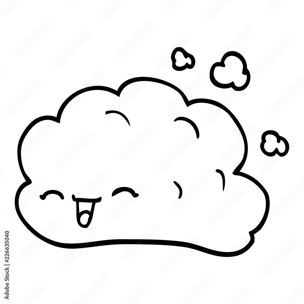 line drawing cartoon happy cloud Stock Vector | Adobe Stock