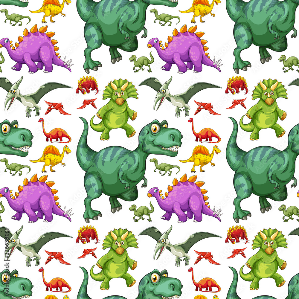 Various types of dinosaur seamless pattern Stock Vector | Adobe Stock
