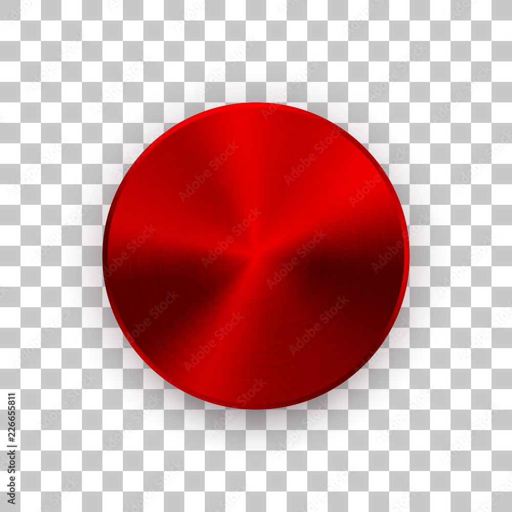 Vettoriale Stock Red metal circle badge, blank button template with ...