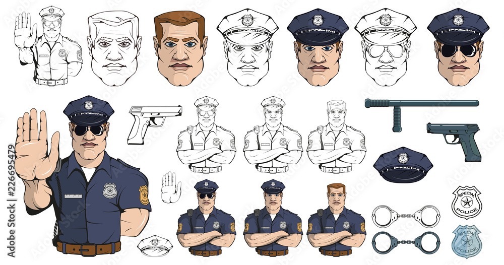 policeman standing in a different pose, weapon, police officer in ...
