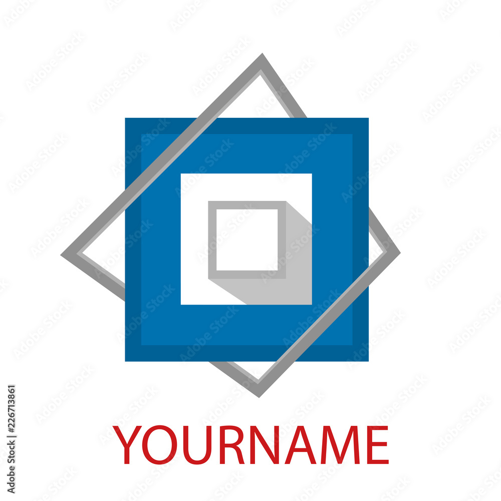 Blue logo square and abstract elements. Geometric frame. Vector Stock ...