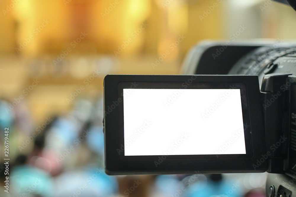 Blank camera monitor with white background for graphic design. Rear ...