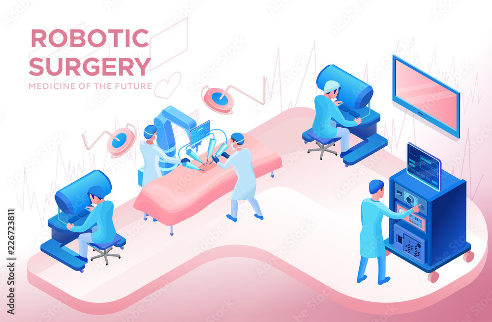 Robotic surgery operating, smart surgical robotic technology, isometric ...
