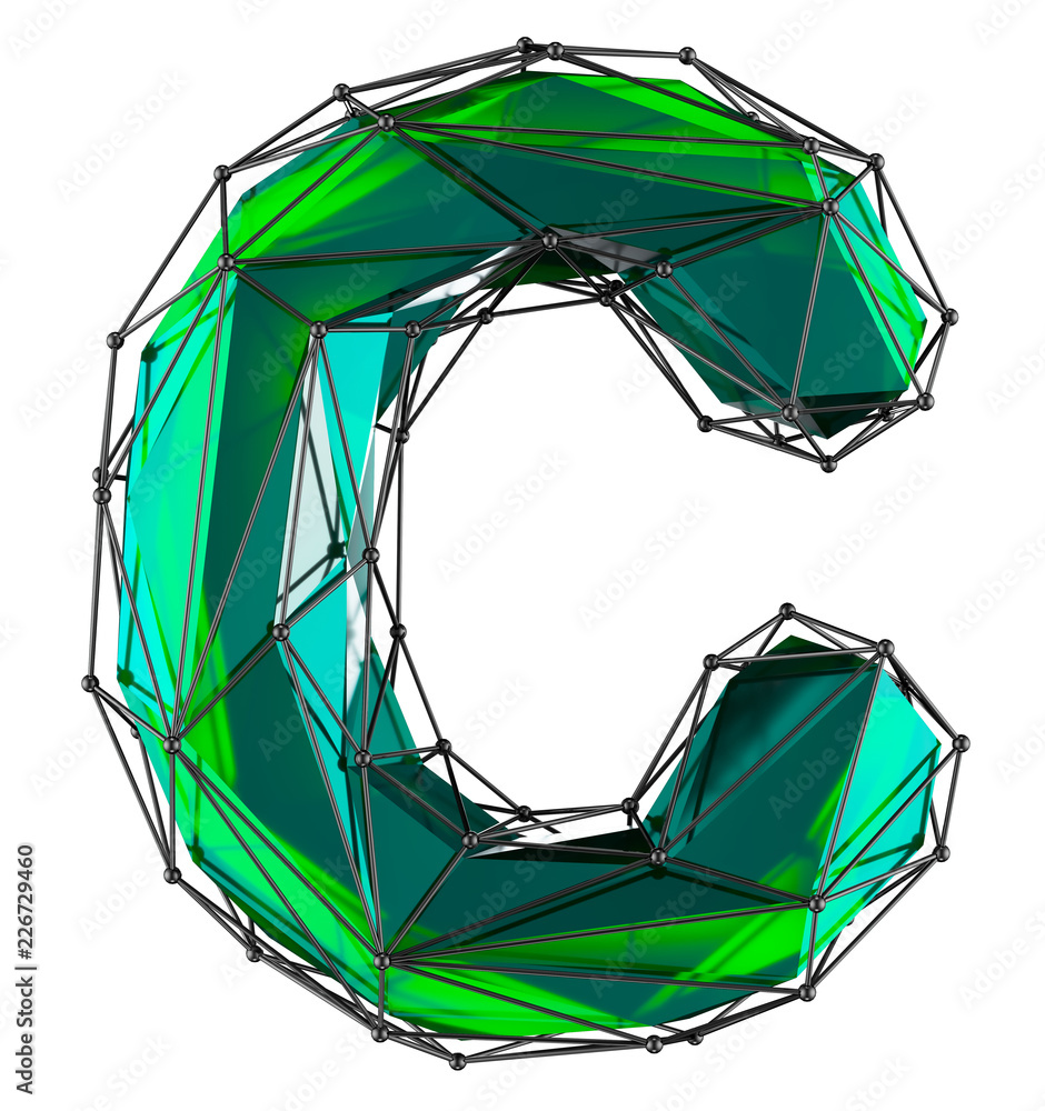 Capital latin letter C in low poly style green color isolated on white ...