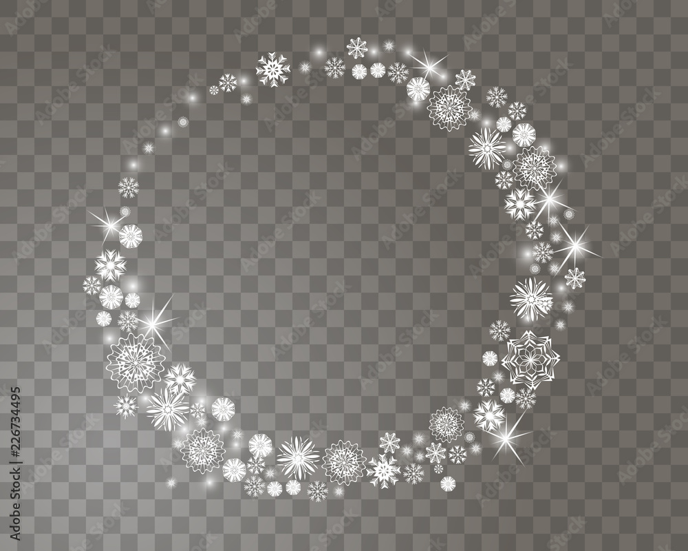 Snowflakes circle frame on a transparent background for your Christmas ...