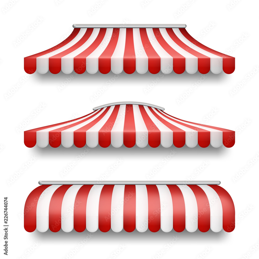 Vector realistic set of striped awnings isolated on background. Clipart ...