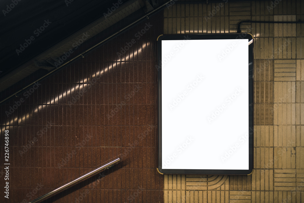 Underground light box display with blank space for advertisement. Mock ...