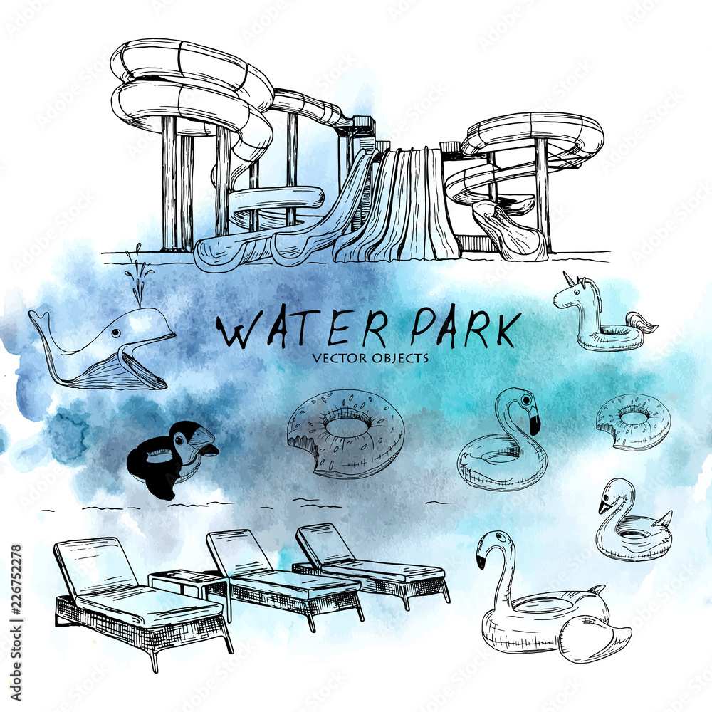 Vector illustration. Vector objects on water park theme. Watercolor ...